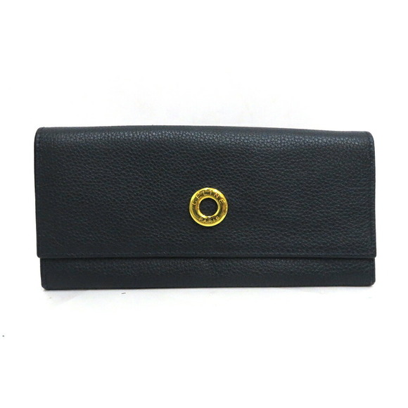 Celine | Bags | Celine Long Wallet Circle Logo Navy Blue All Leather ...